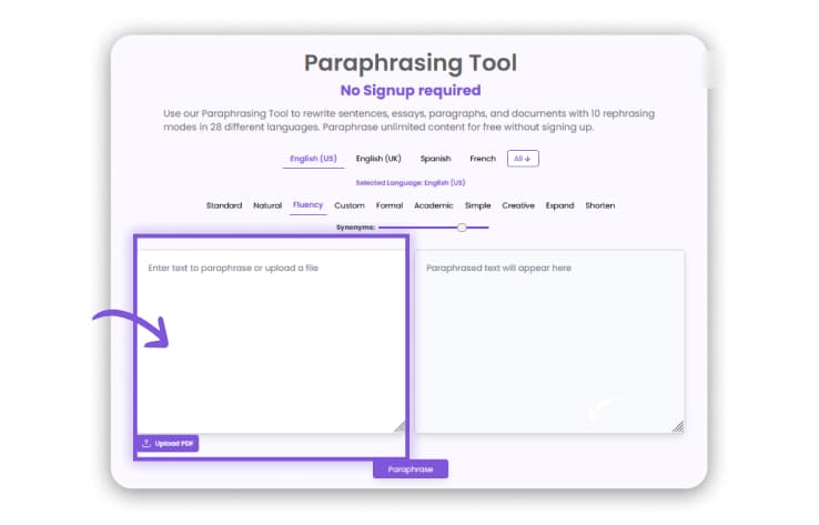 Paraphrasing Tool | 10 rephrasing modes | 28 languages