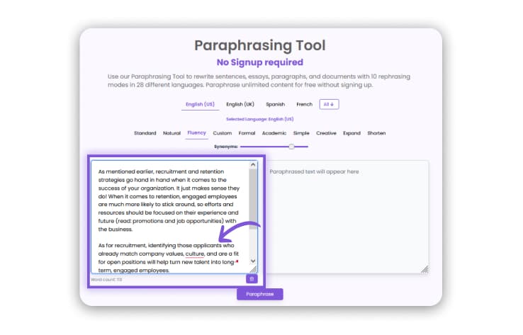 Paraphrasing Tool | 10 rephrasing modes | 28 languages