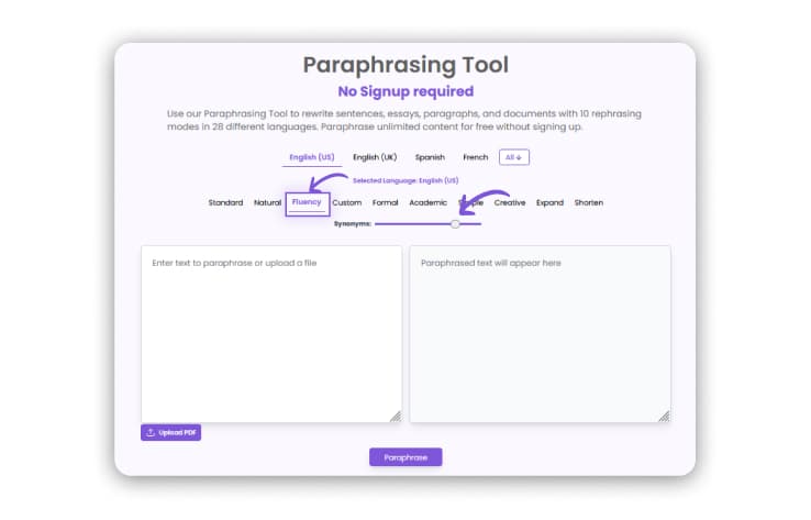 Paraphrasing Tool | 10 rephrasing modes | 28 languages